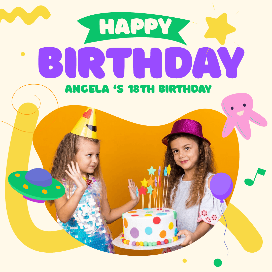 playful birthday celebration poster for angela